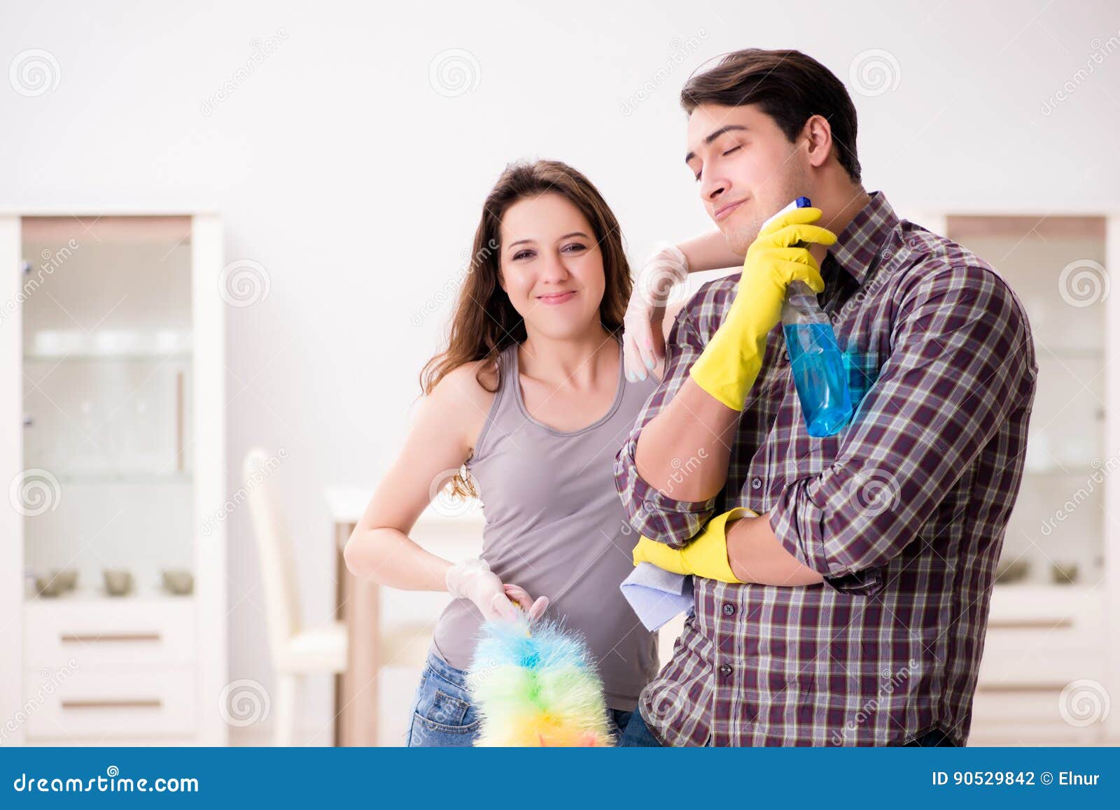 The Wife and Husband Doing Cleaning at Home Stock Photo - Image of ...