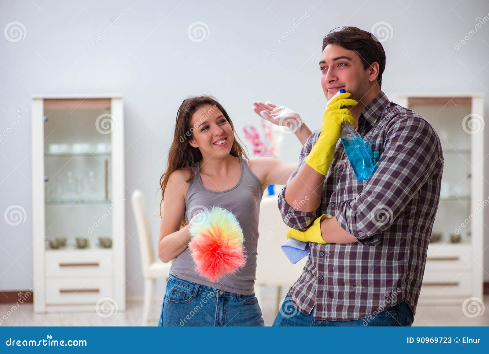 The Wife and Husband Doing Cleaning at Home Stock Image - Image of maid ...
