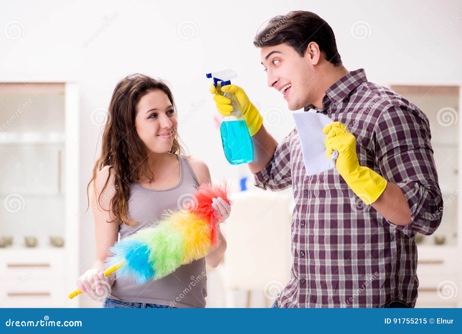 The Wife and Husband Doing Cleaning at Home Stock Image - Image of ...