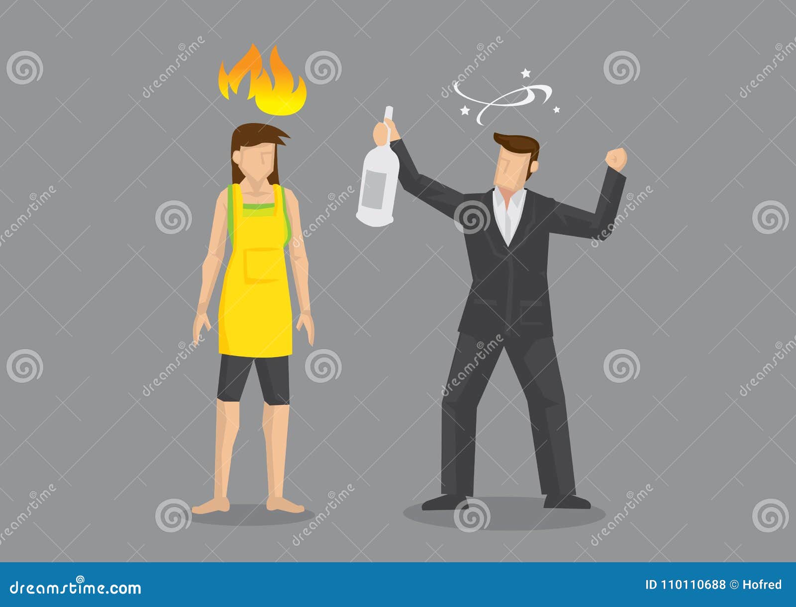 Wife At Drunk Husband Cartoon Vector Illustration