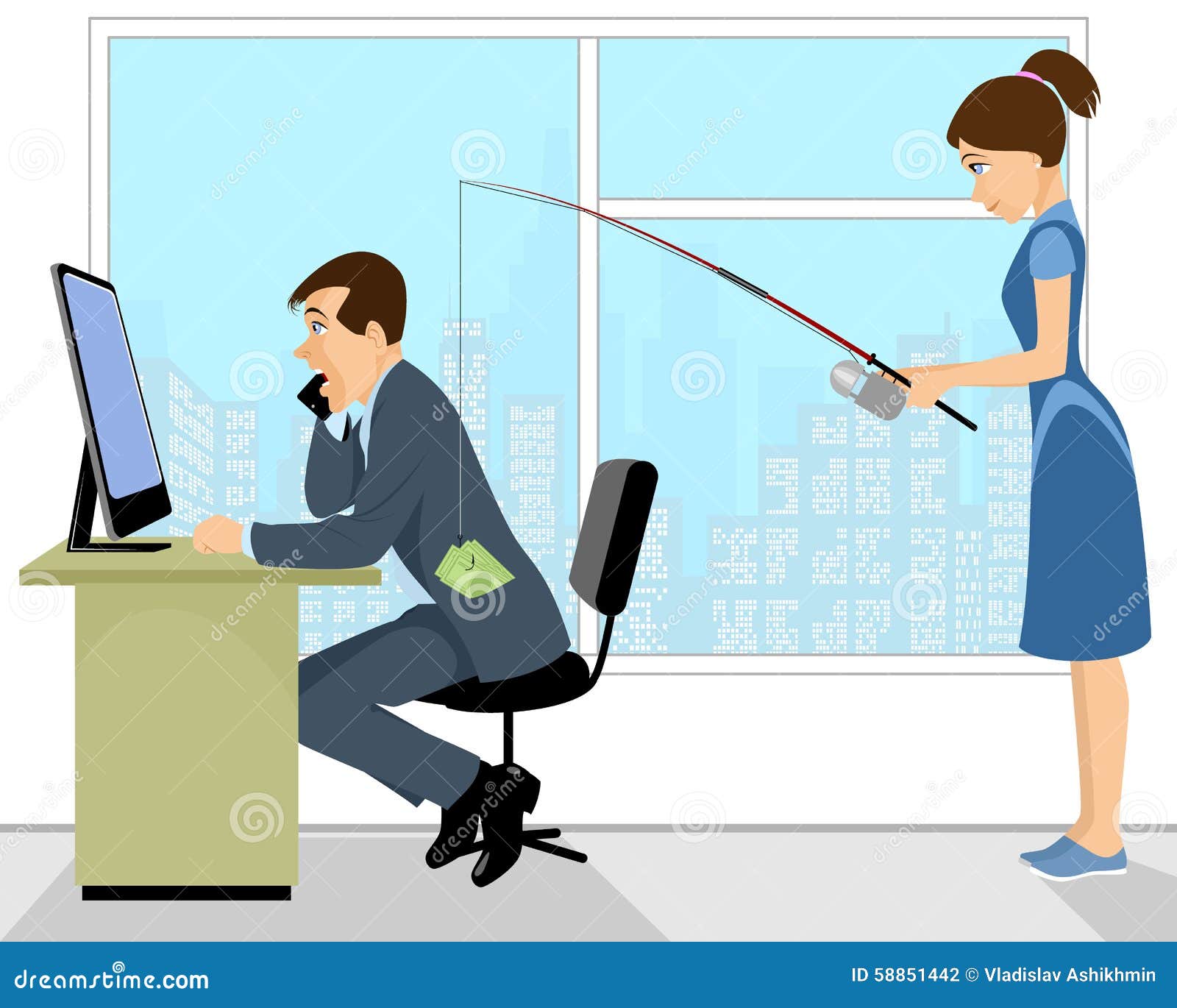 Wife stealing money stock vector. Illustration of businessman - 58851442