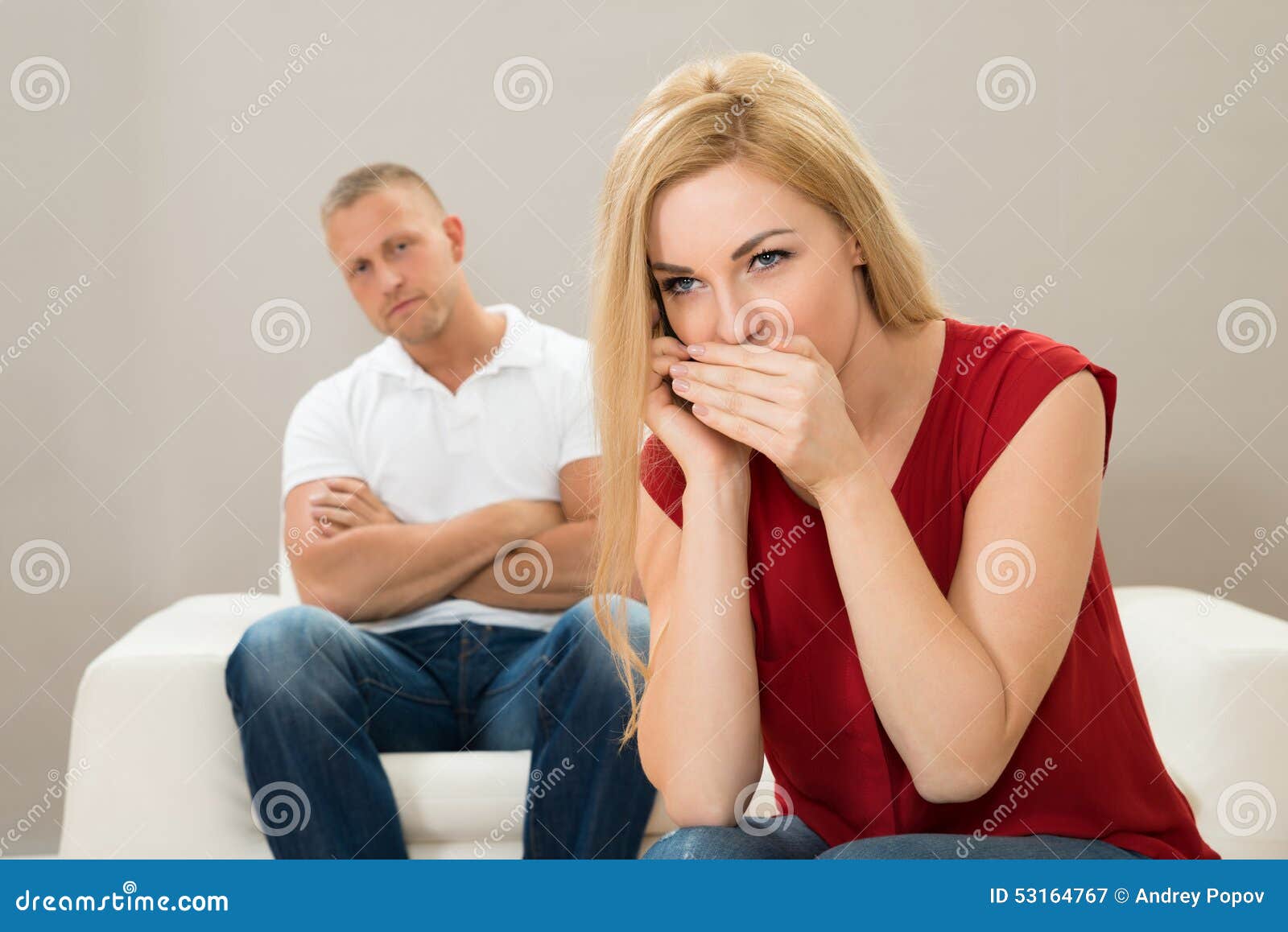 Wife Talking On Mobile Phone While Husband On Sofa Stock Image Image Of House Male 53164767