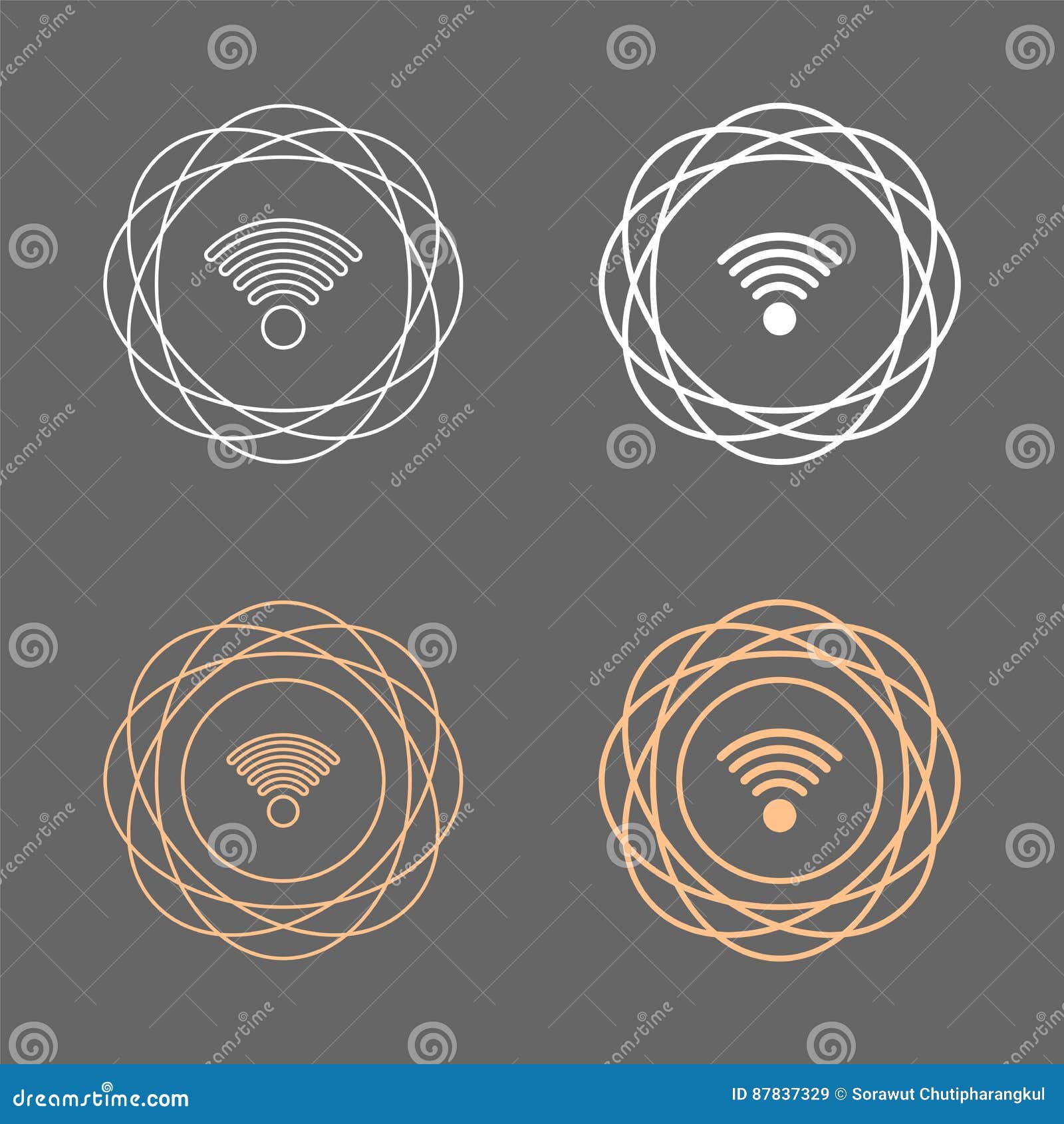 Wifi Circular Circle Shape Line Icon Set Stock Vector - Illustration of ...