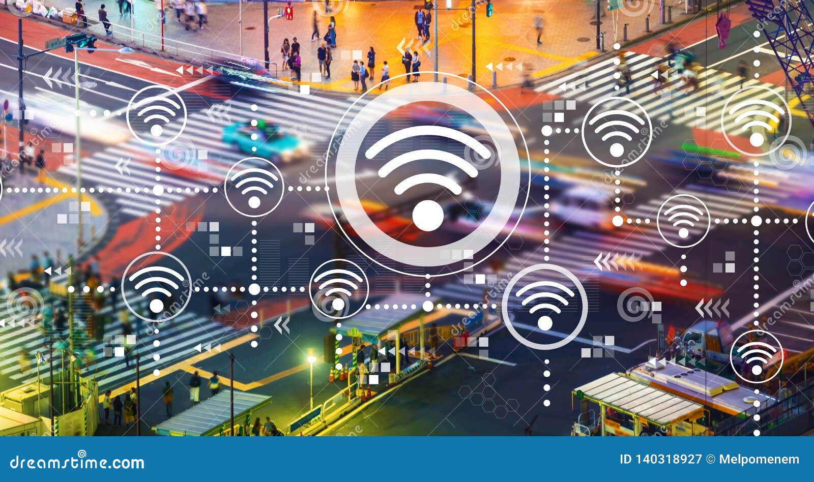 Wifi Concept with City Traffic Intersection Stock Image - Image of ...