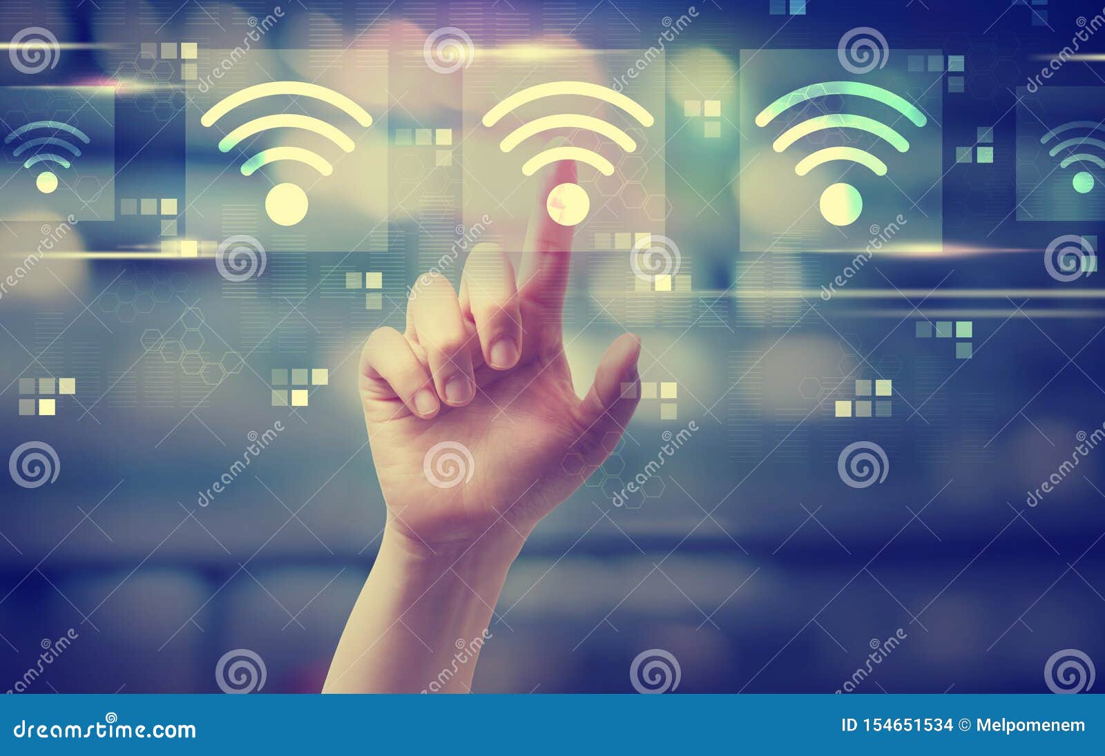 Wifi Concept with Hand Pressing a Button Stock Photo - Image of light ...