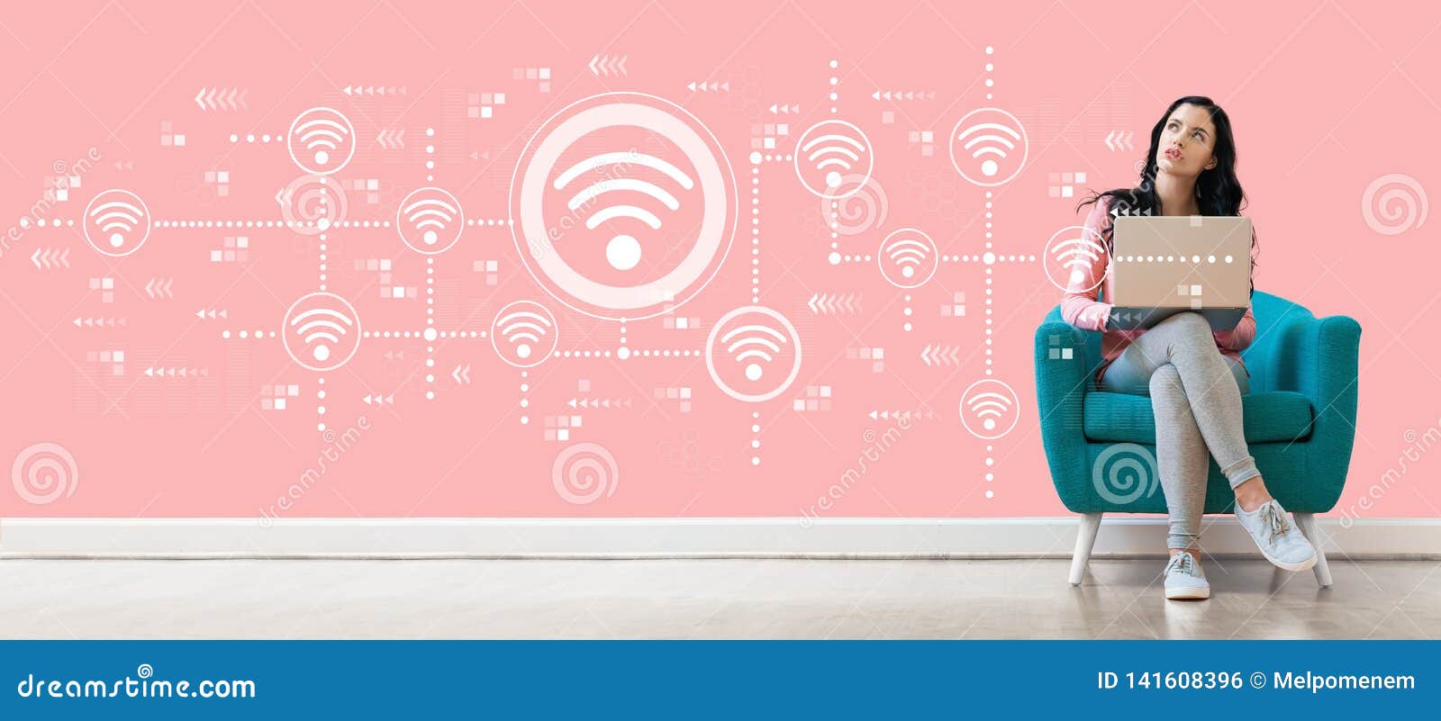 Wifi Concept with Woman Using a Laptop Stock Photo - Image of laptop ...