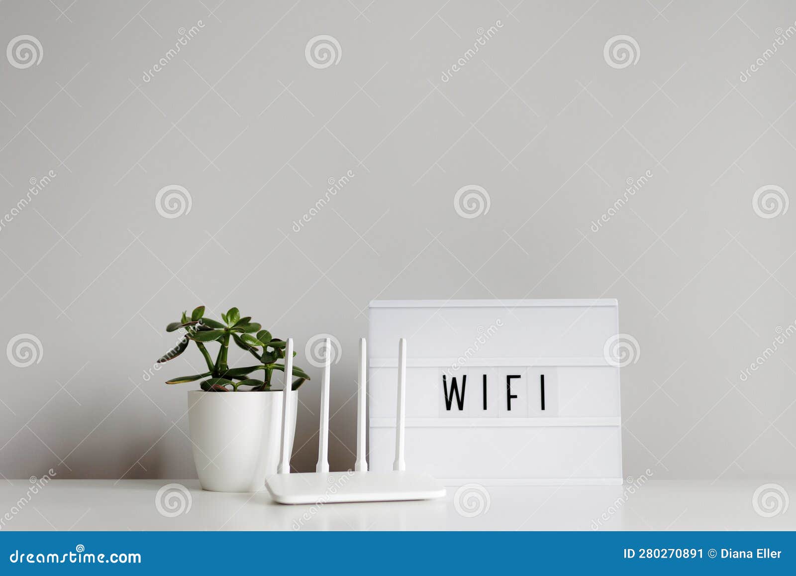 Wifi Connection Concept - White Router on Table with Copy Space Stock ...