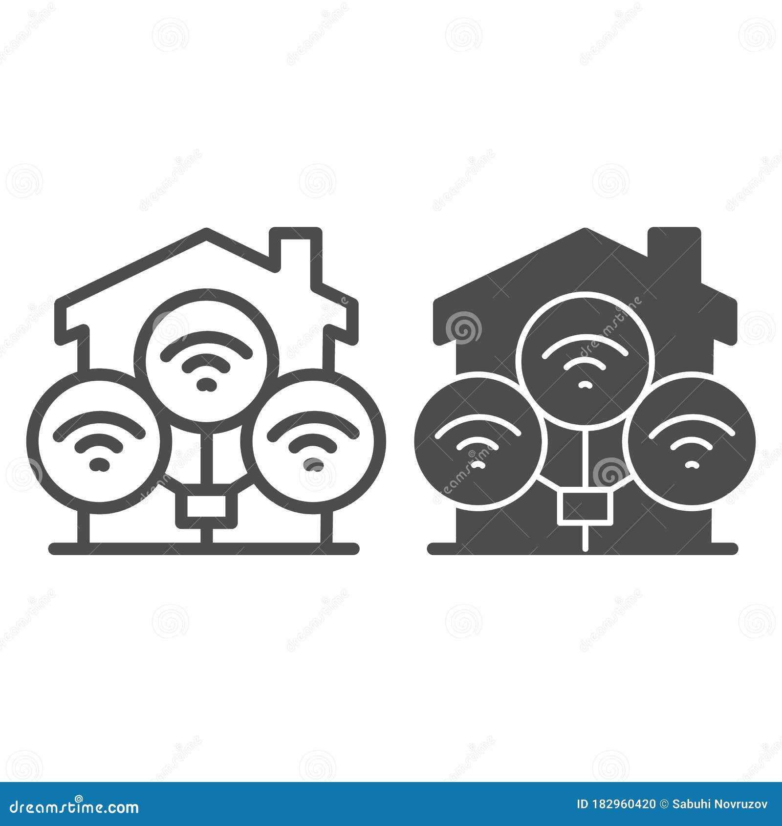 Wifi Connection in House Line and Solid Icon, Smart Home Symbol ...
