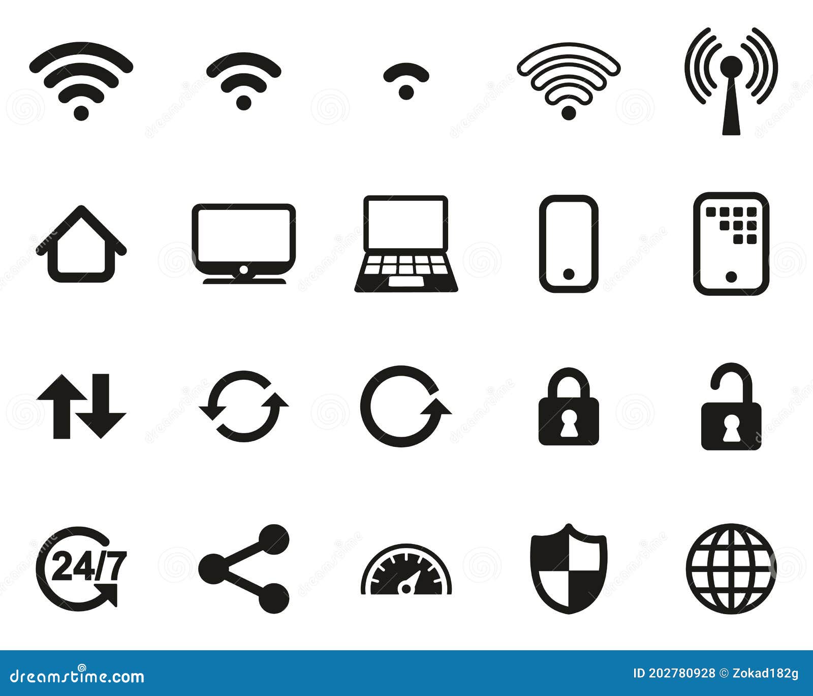 Wifi Connection Icons Black & White Set Big Stock Vector - Illustration ...
