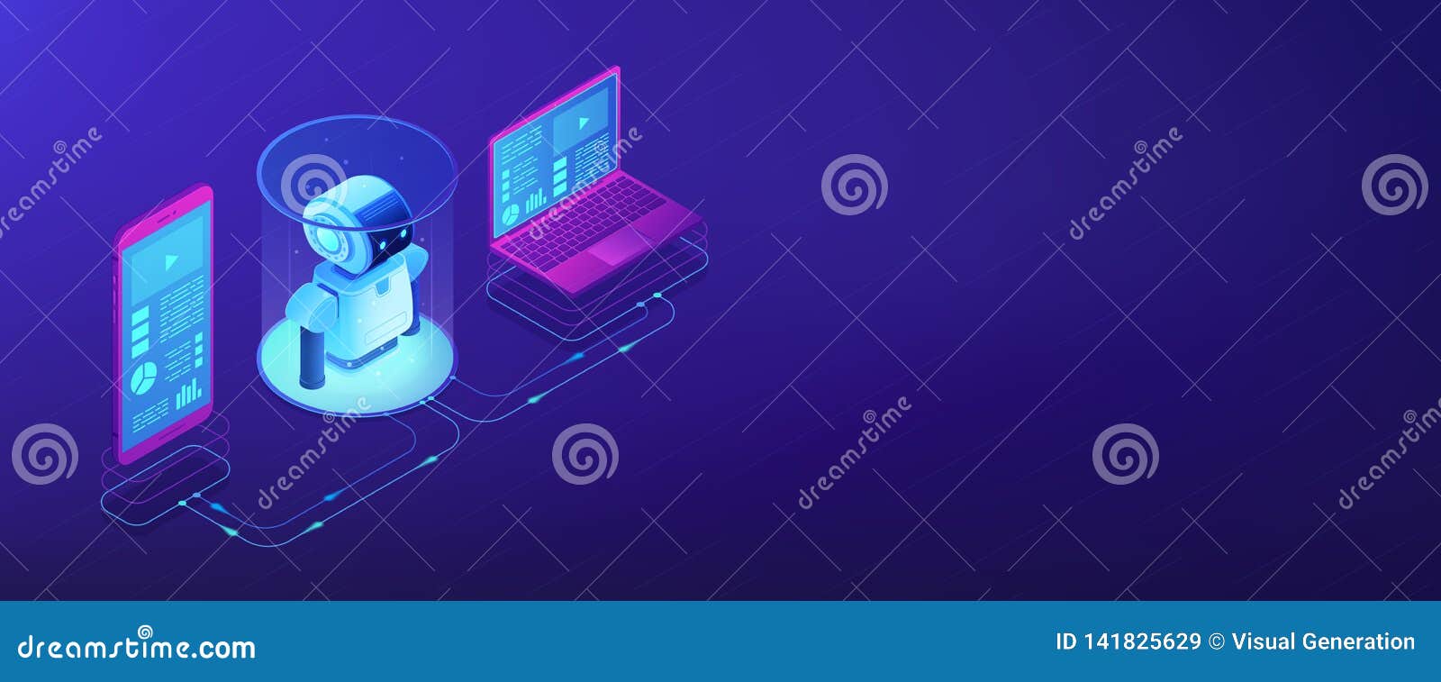 WiFi Controlled Robotics Isometric 3D Banner Header. Stock Vector ...