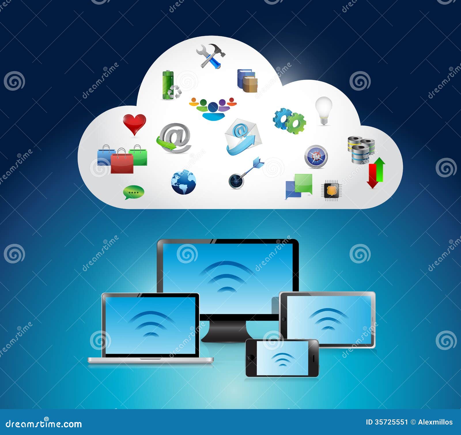 Wifi Electronics Connection and Cloud Illustration Stock Illustration ...