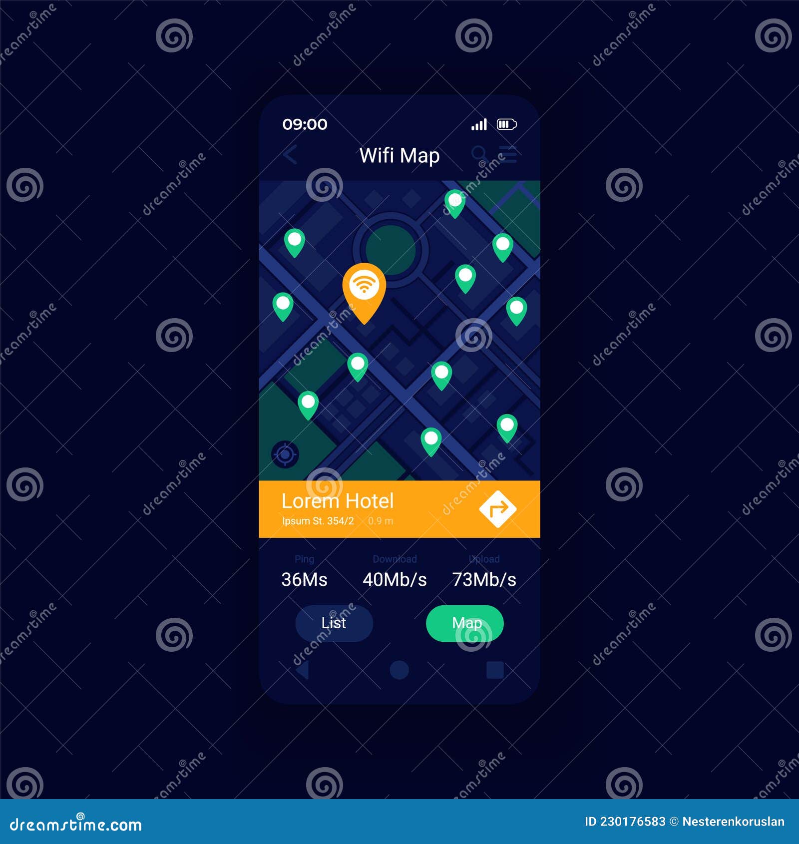 WiFi Hotspot Location Map App Smartphone Interface Vector Template ...