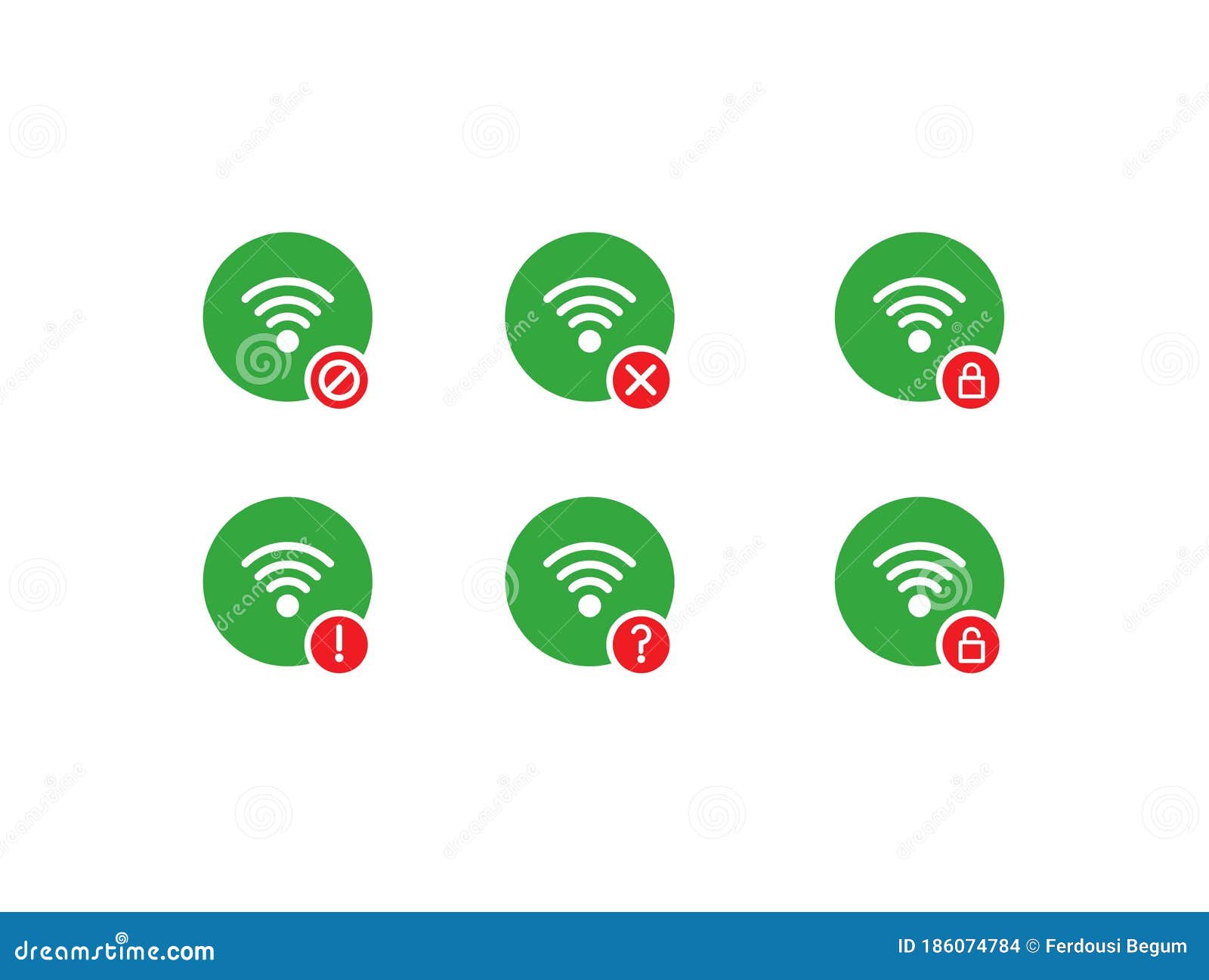 Wifi Icon Set - Wireless Network Icons with Cancel, Cross, Lock ...