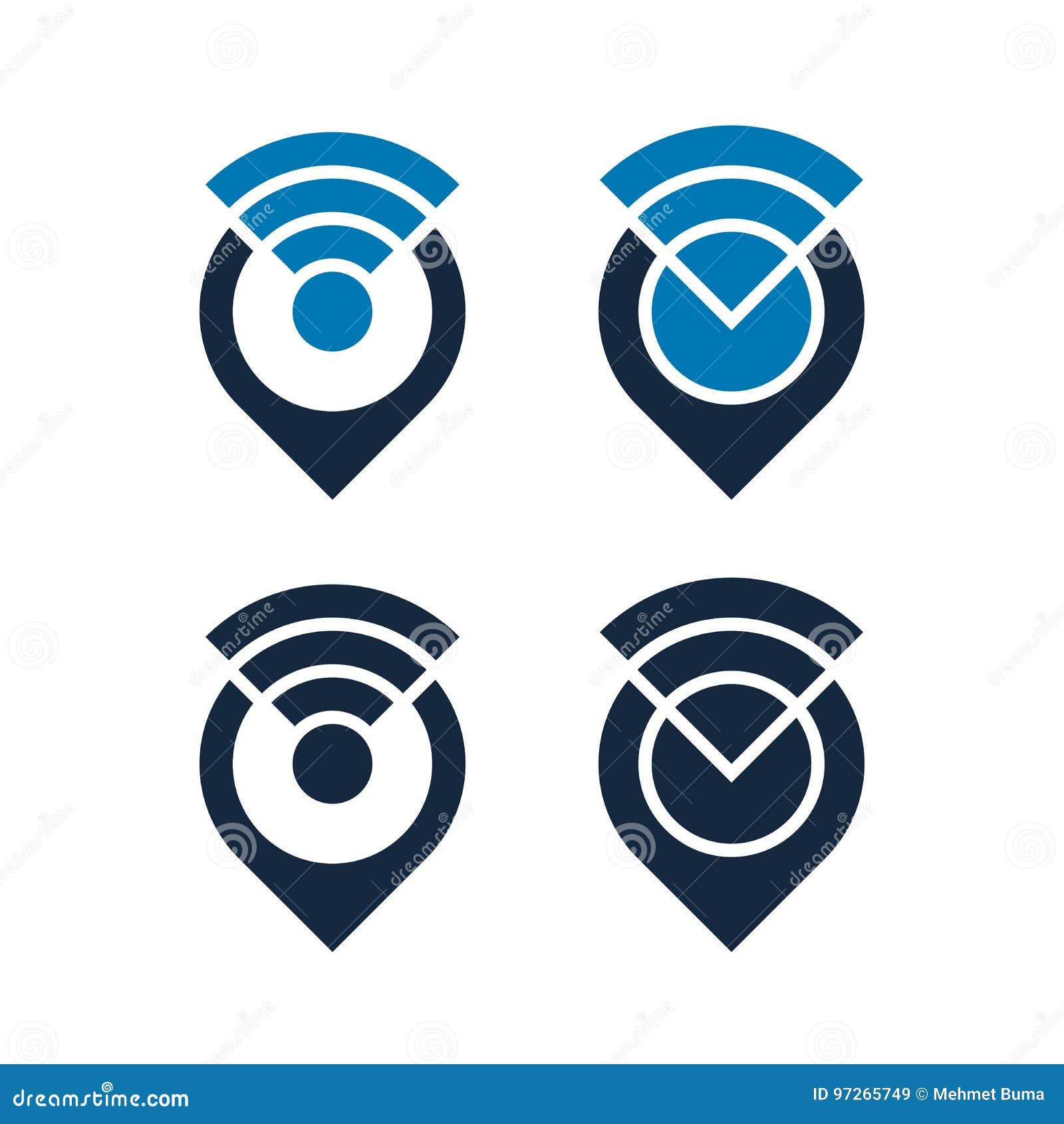 Two Map Pin Pointers With Tack Path Way Dashed Line Vector Symbol, Flat ...