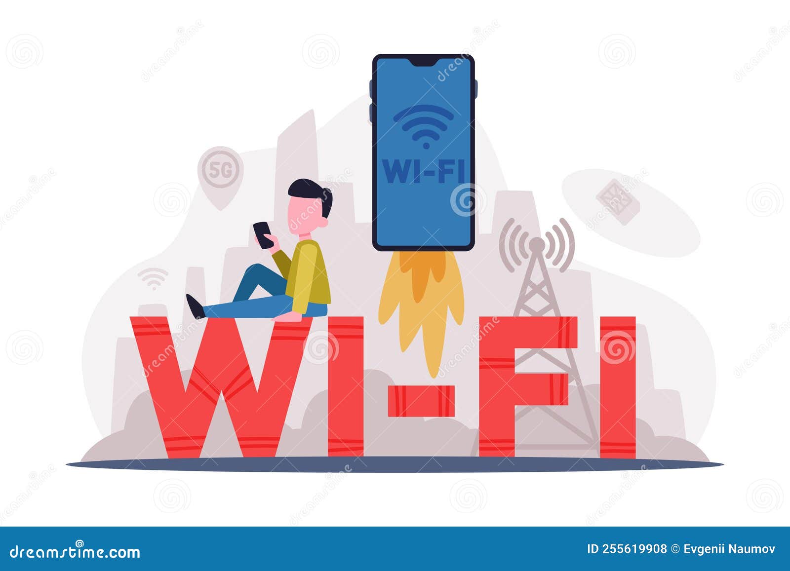Wifi Internet Technology with Smartphone Launching. Person Using Mobile ...