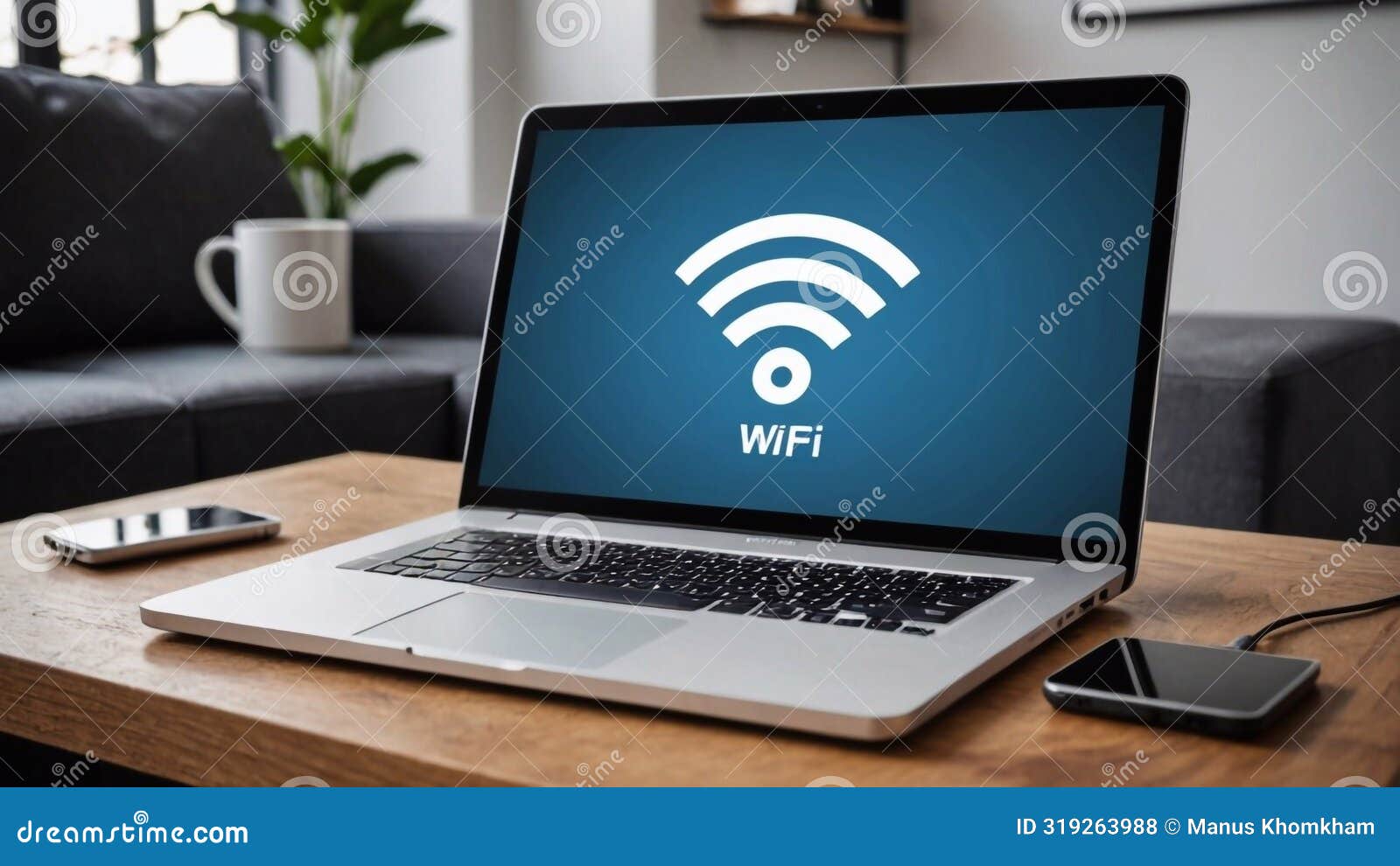 Wifi on Laptop in Office Generate Ai Stock Illustration - Illustration ...