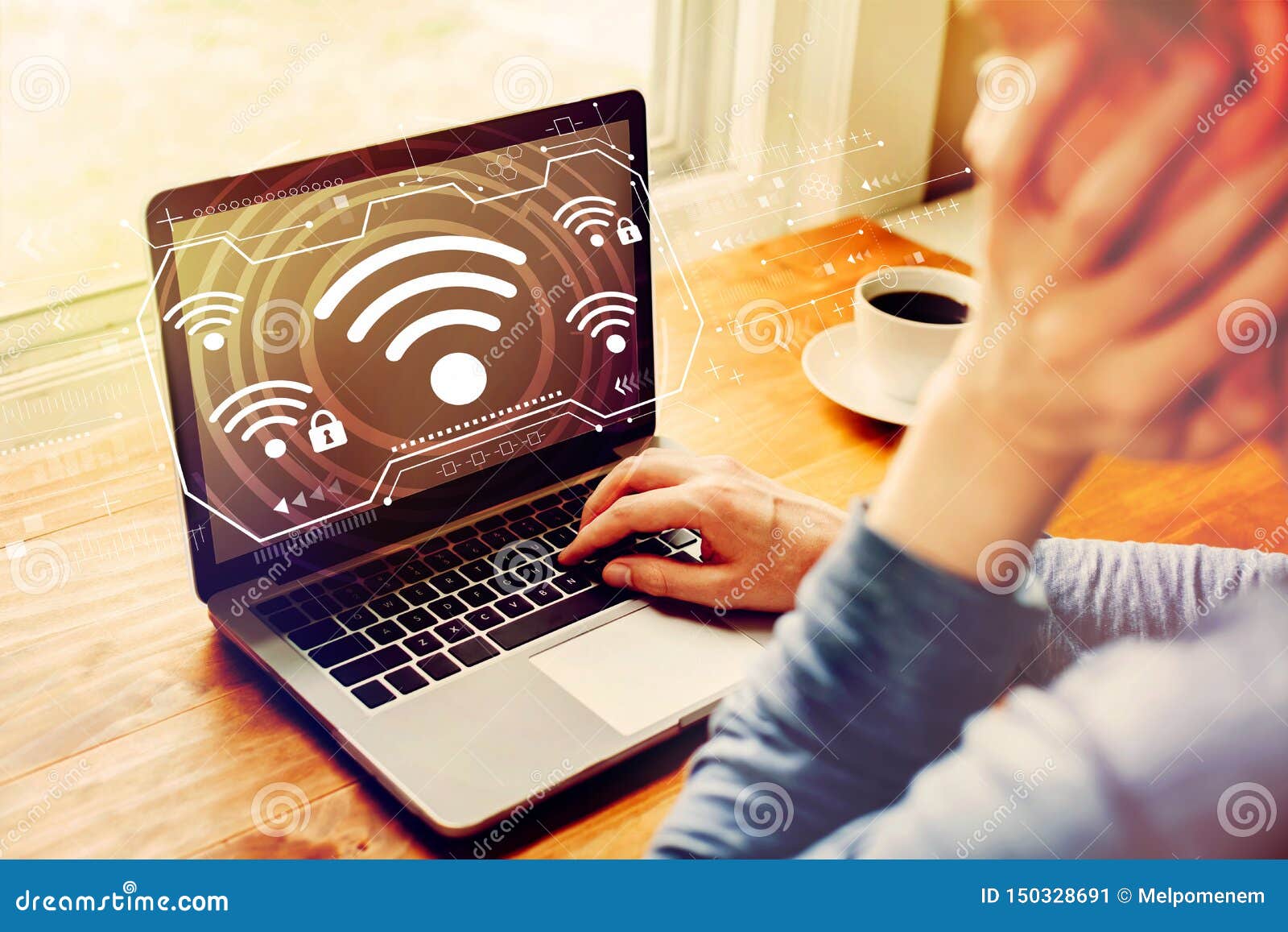 Wifi with Man Using a Laptop Stock Image - Image of desk, rectangular ...