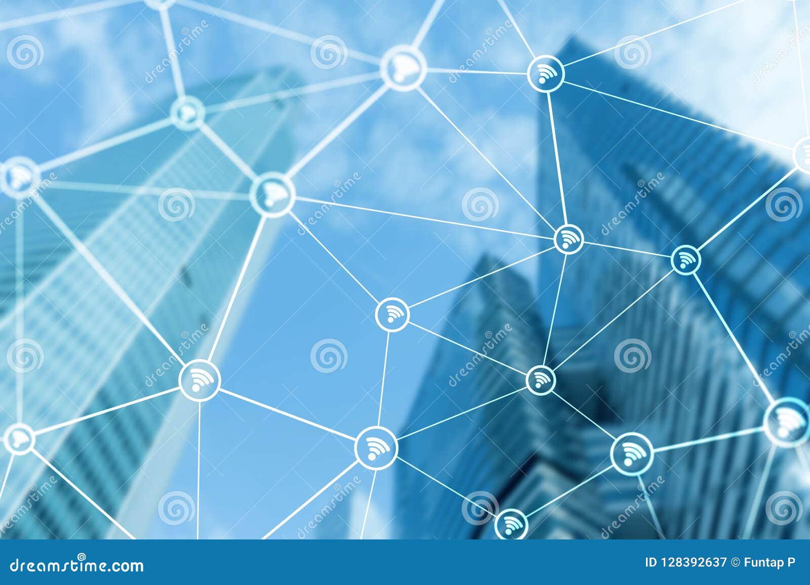 Wifi Network on Blurred Business Center Background Stock Image - Image ...