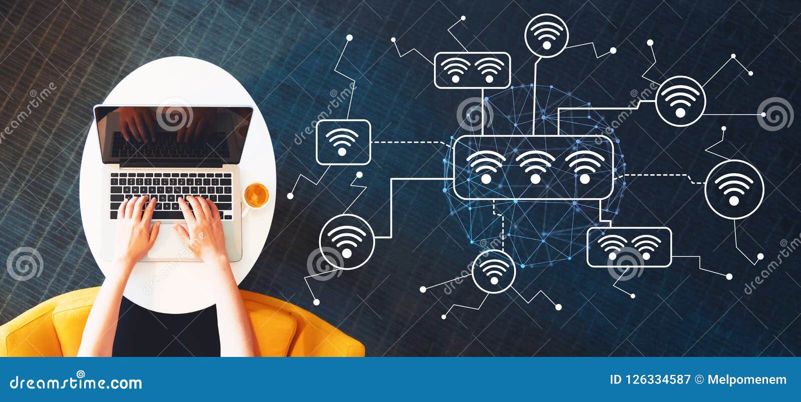 Wifi with Person Using a Laptop Stock Image - Image of hotspot, table ...