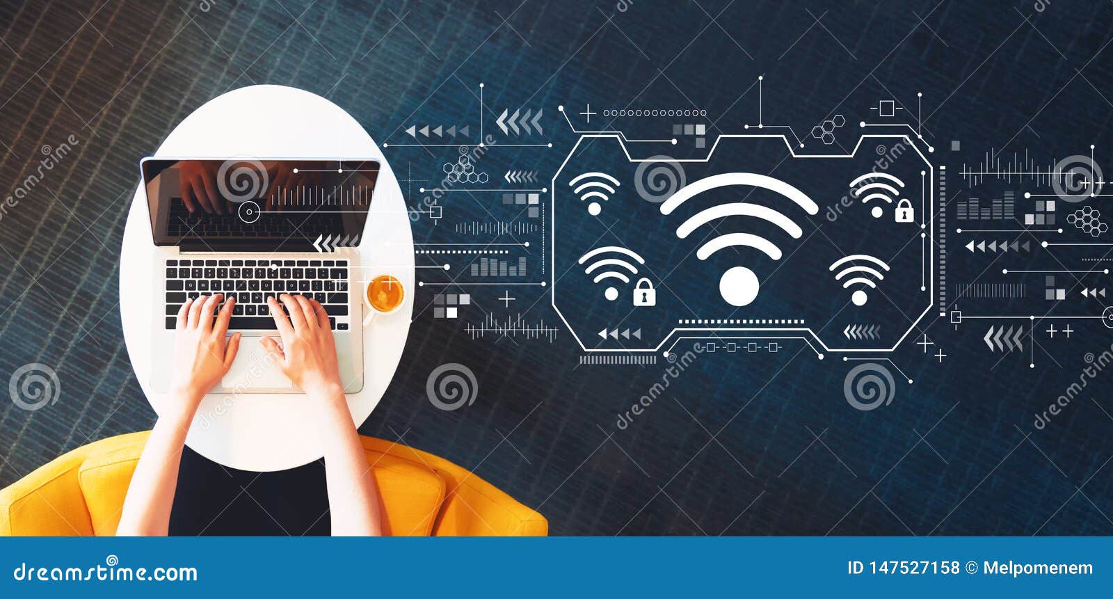 Wifi with Person Using a Laptop Stock Photo - Image of chair, room ...