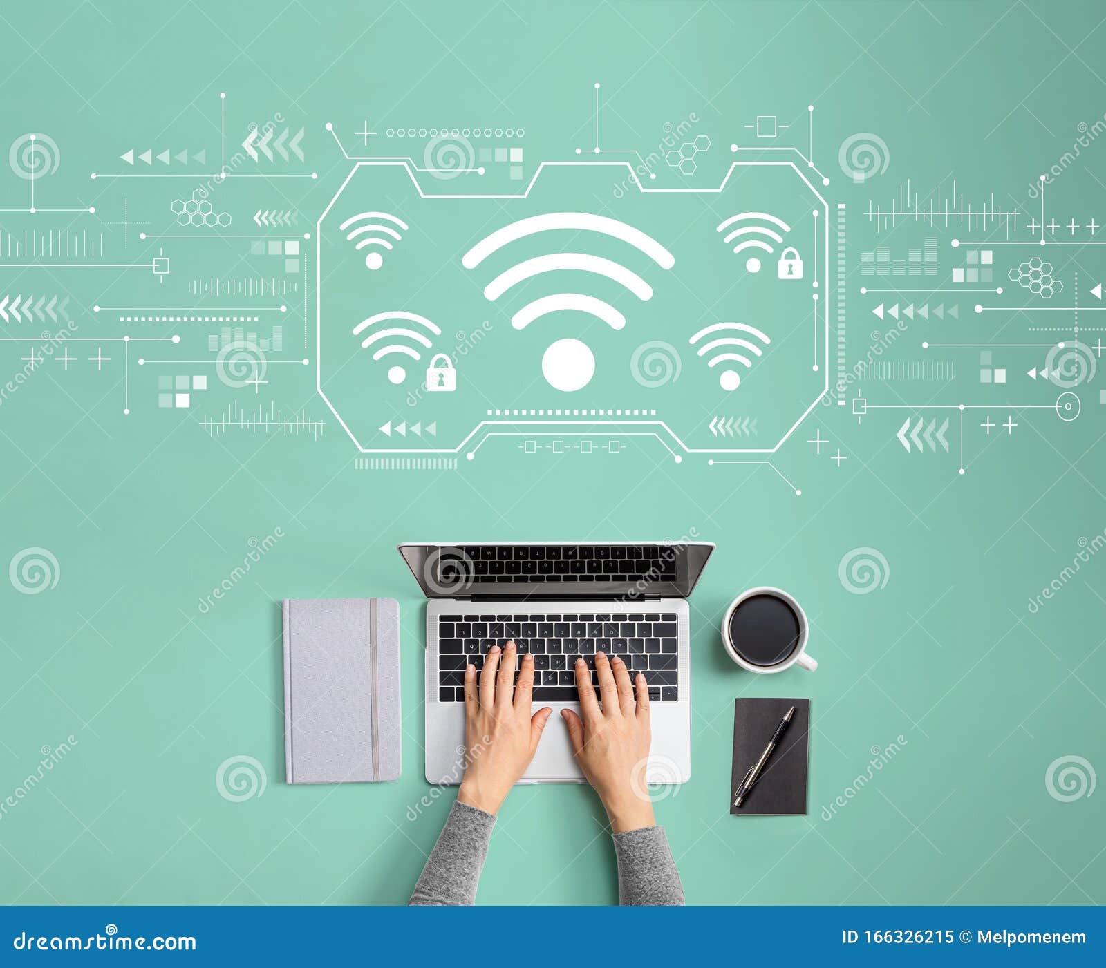 Wifi with Person Using Laptop Stock Illustration - Illustration of ...