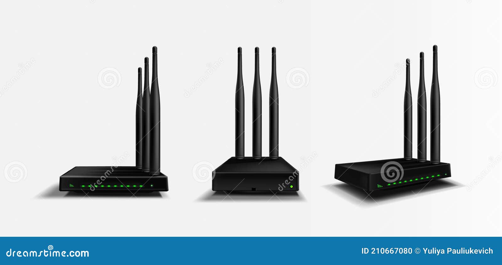 Wifi Router Front, Angle and Side View Mockup Stock Vector ...