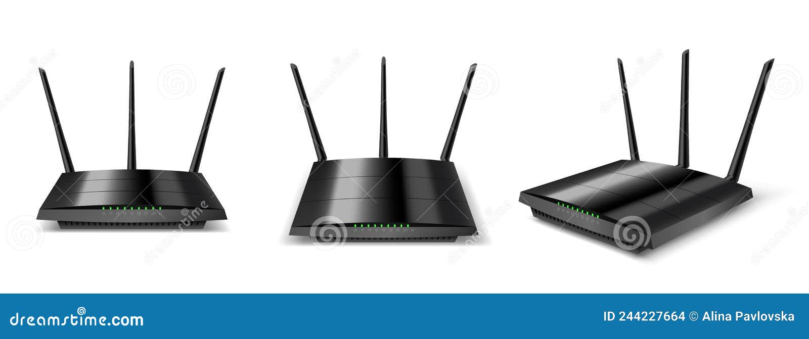 Wifi Router Front, Top and Angle View Mockup, Black Realistic Home ...
