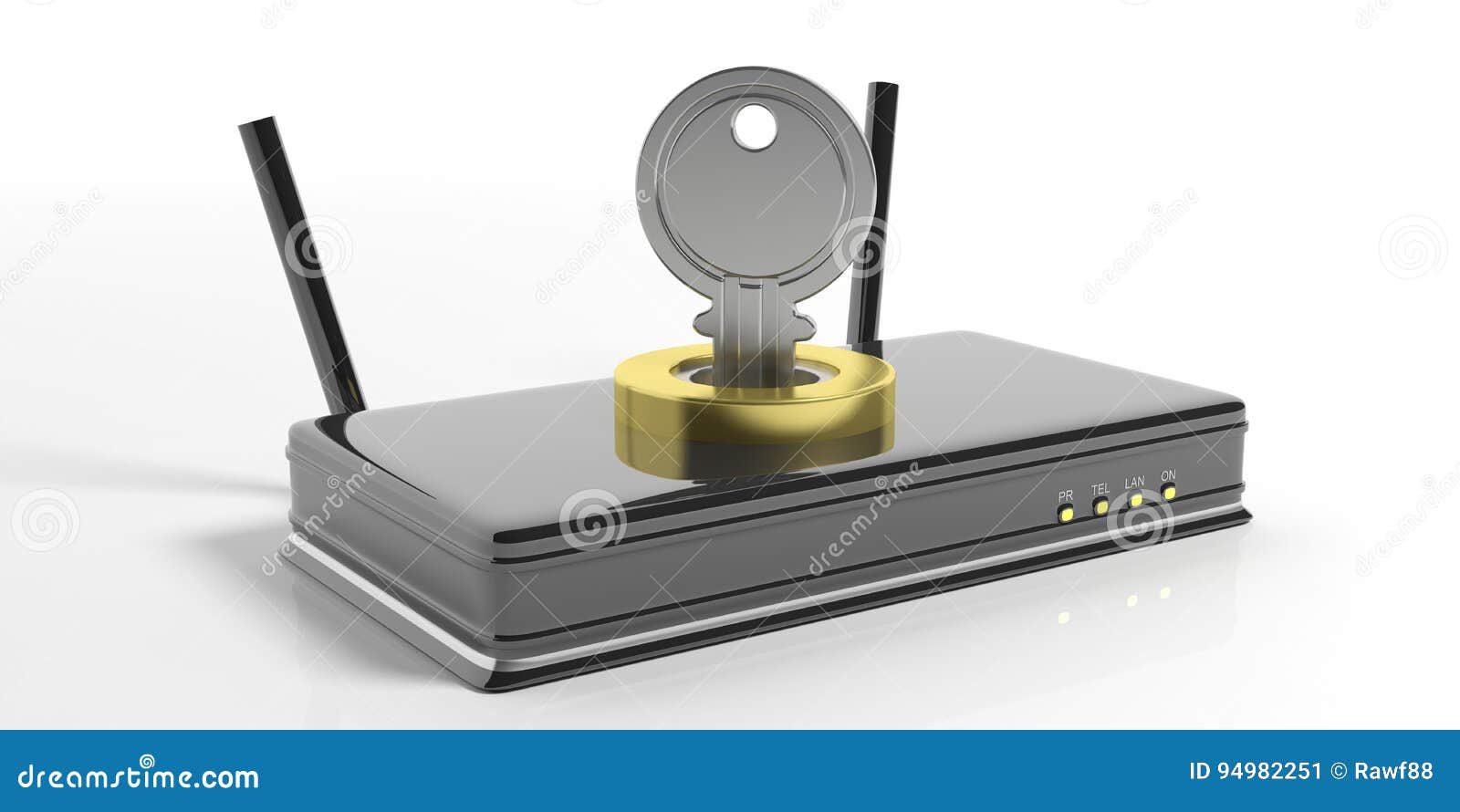 Wifi Router and Keylock on White Background. 3d Illustration Stock ...