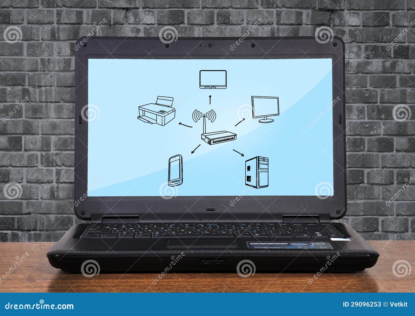 Wifi scheme on monitor stock image. Image of screen, netbook - 29096253