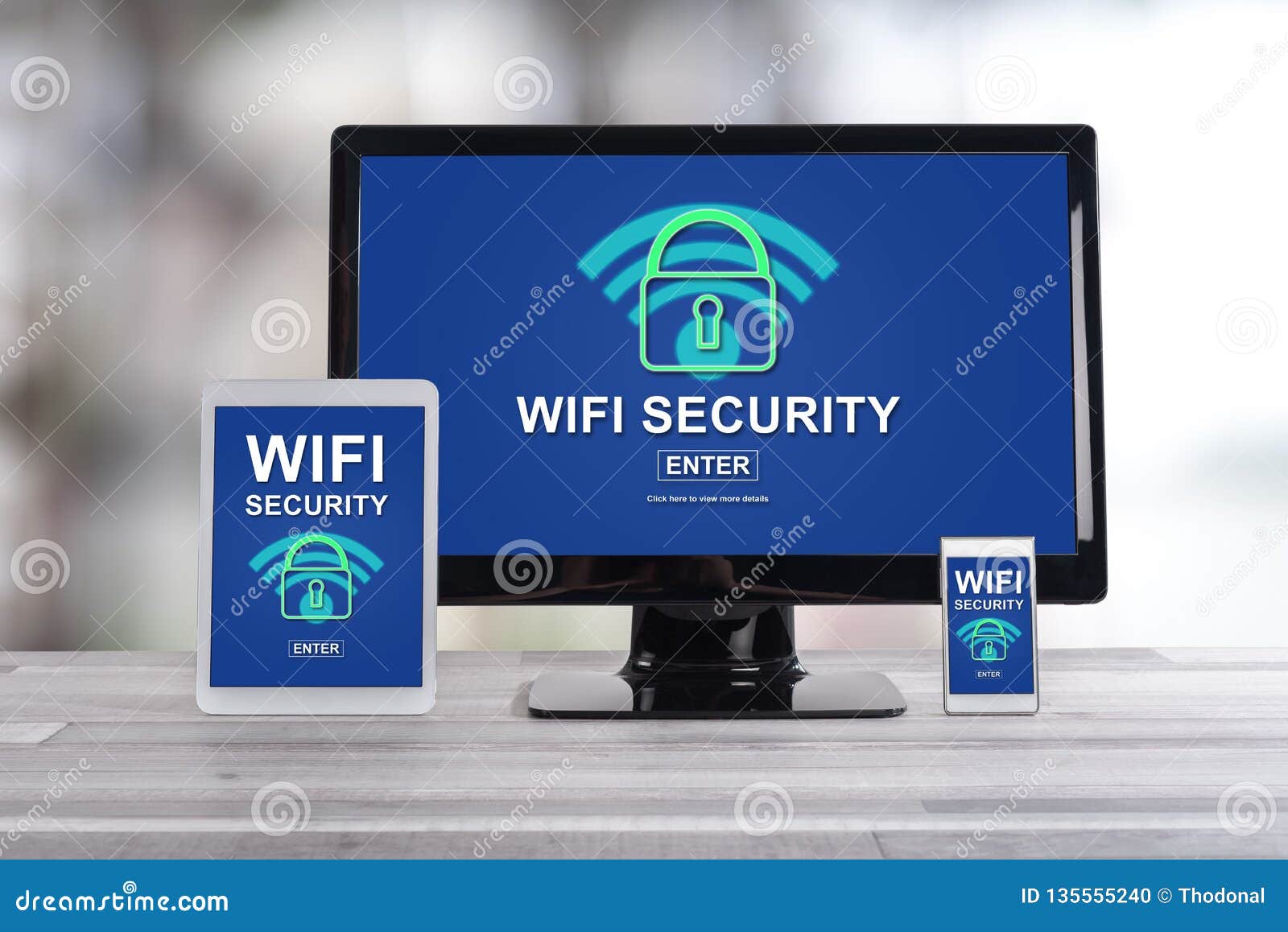 Wifi Security Concept on Different Devices Stock Illustration ...