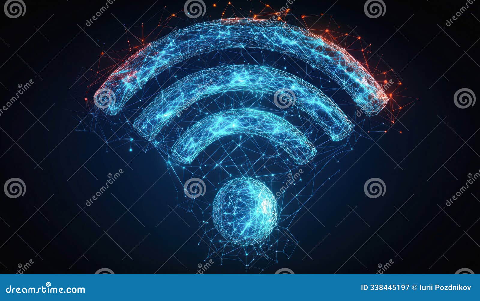 Wifi Signal Forming from Glowing Network Nodes on Dark Blue Stock Image ...