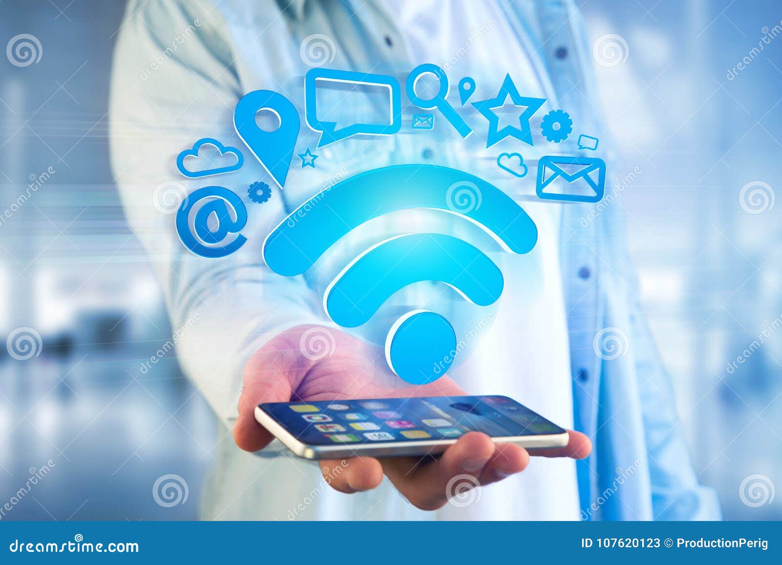 Wifi Symbol Connection Surrounded by Multimedia and Internet App Stock ...