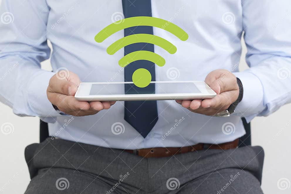 Wifi Symbol on the Tablet stock photo. Image of hands - 34700206
