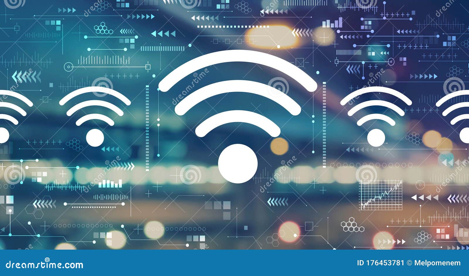 Wifi Theme with Blurred City Lights Stock Illustration - Illustration ...