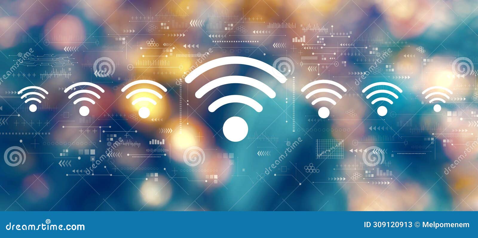 Wifi Theme with Blurred City at Night Stock Image - Image of hotspot ...