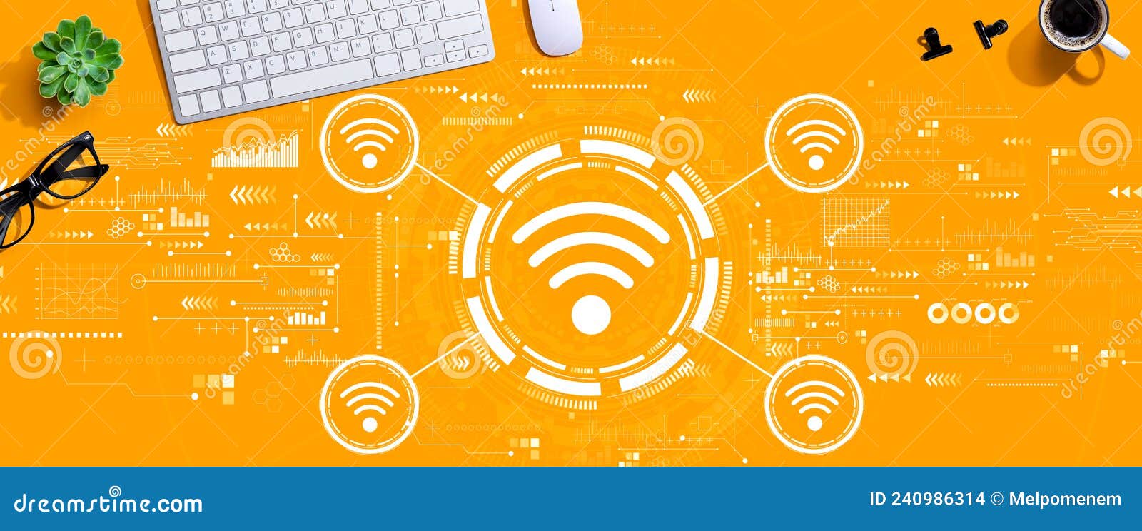 Wifi Theme with a Computer Keyboard Stock Photo - Image of flat, wifi ...