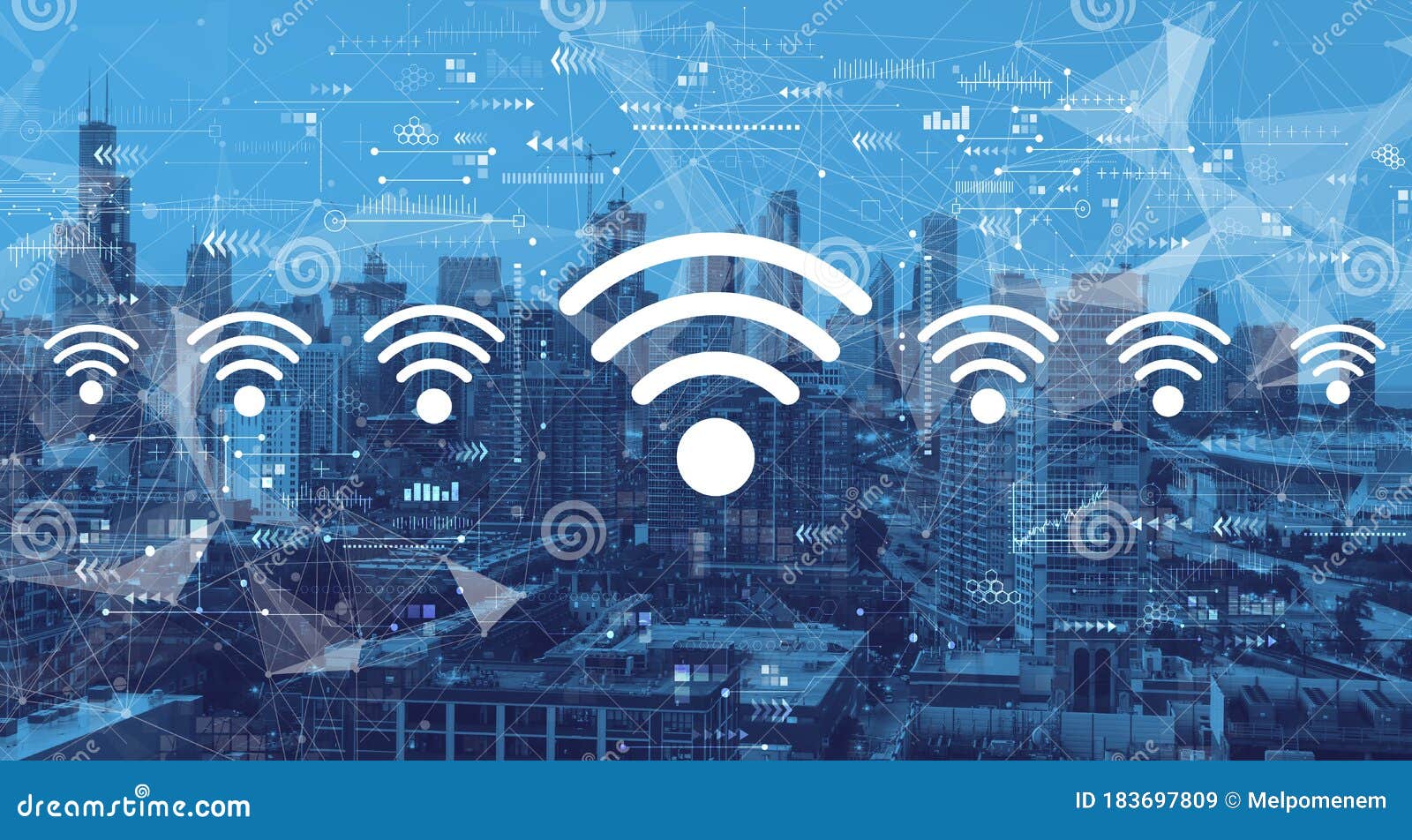 Wifi Theme with Downtown Chicago Stock Image - Image of buildings ...