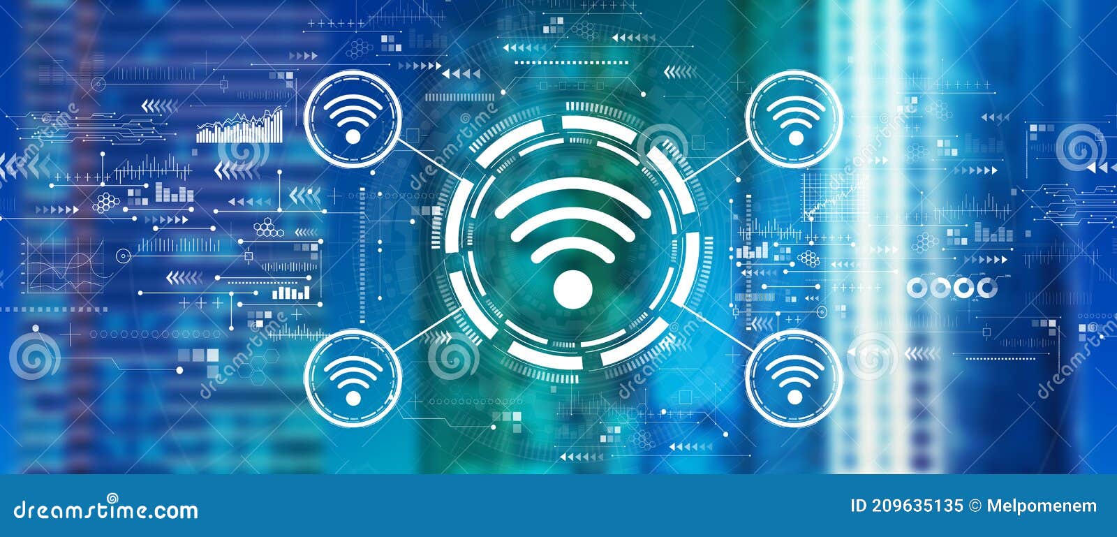 Wifi Theme with Downtown Skyline Stock Illustration - Illustration of ...