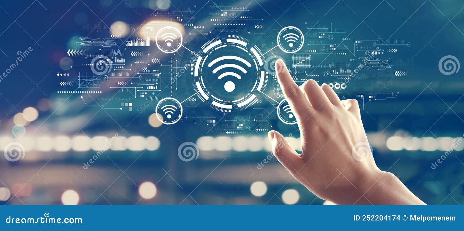 Wifi Theme with Hand Pressing a Button Stock Photo - Image of connect ...