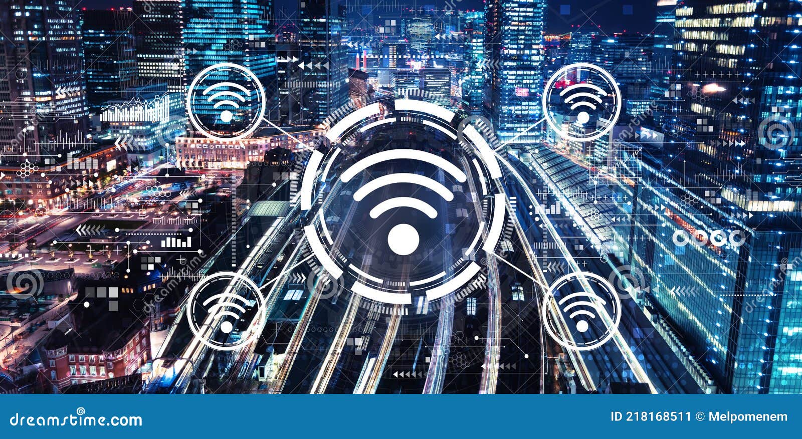 Wifi Theme with a Large Train Station Stock Illustration - Illustration ...