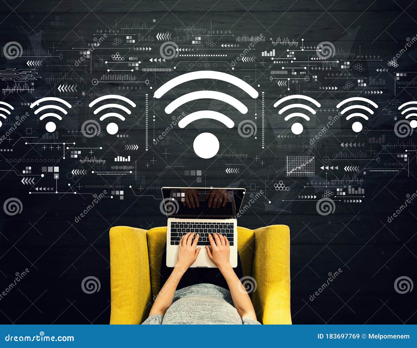 Wifi Theme with Person Using a Laptop Stock Image - Image of concept ...