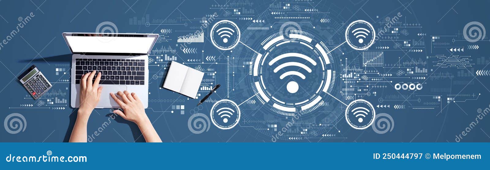 Wifi Theme with Person Using a Laptop Stock Image - Image of network ...