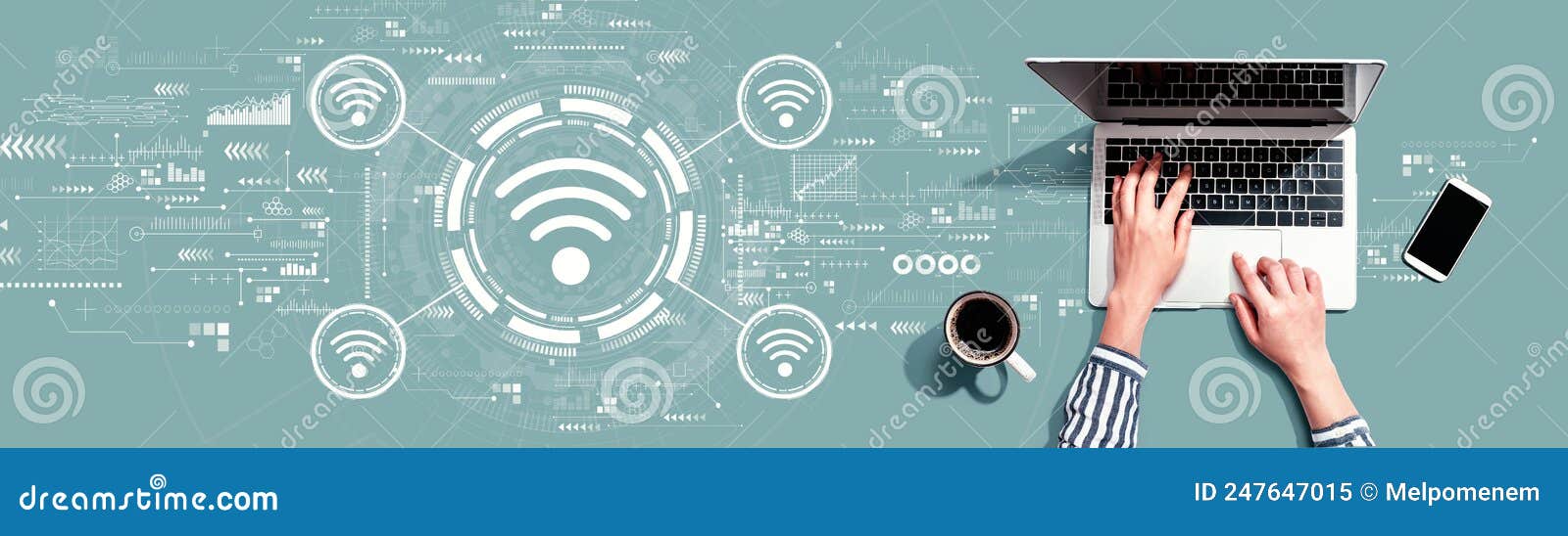 Wifi Theme with Person Using Laptop Stock Image - Image of hotspot ...