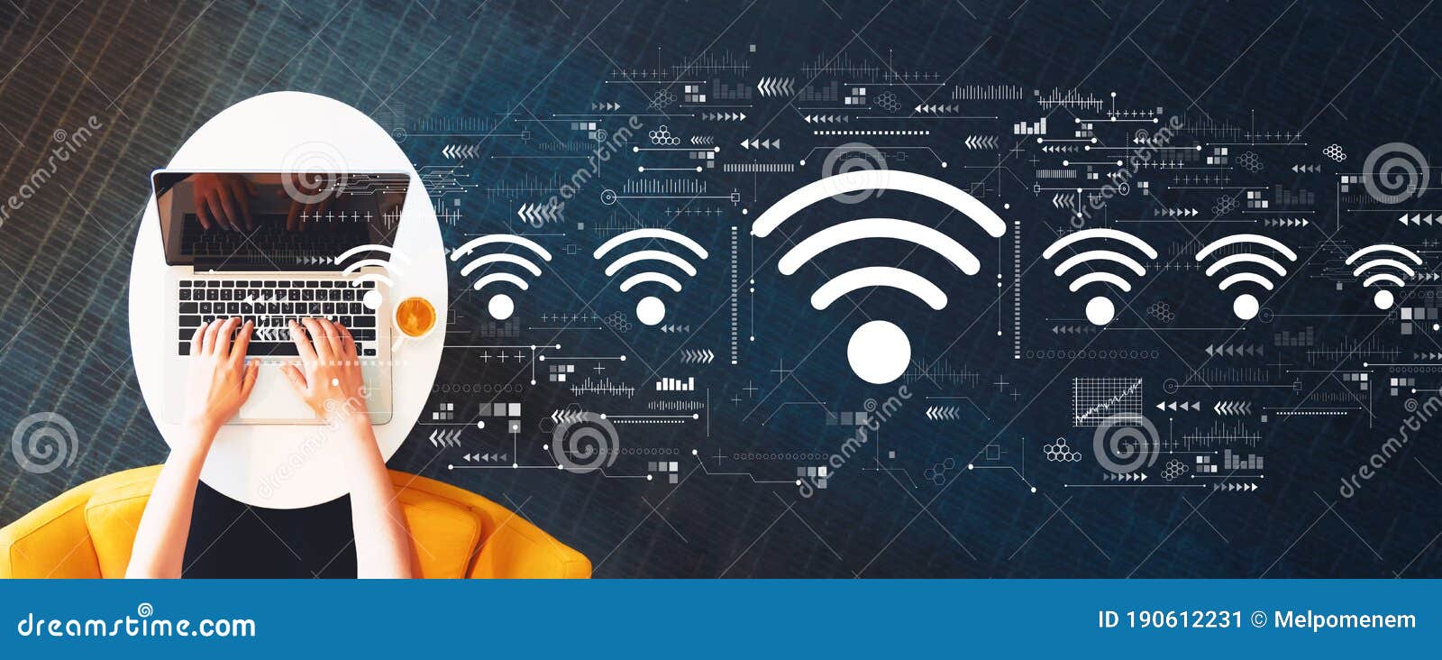 Wifi Theme with Person Using a Laptop Stock Image - Image of signal ...