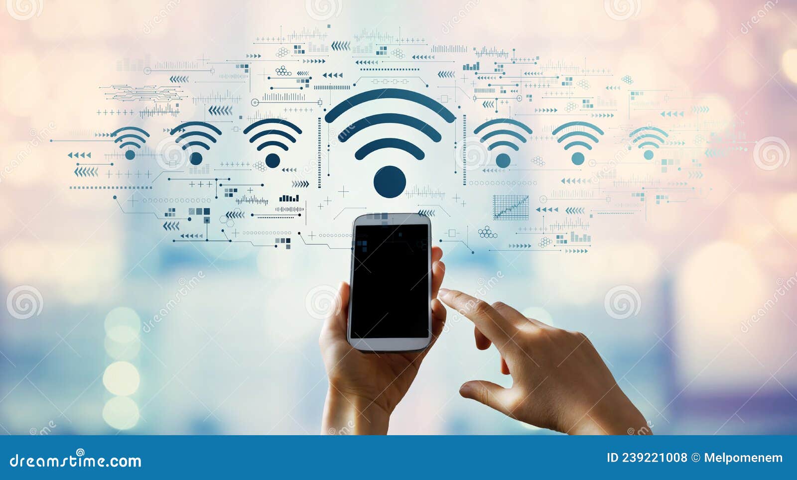 Wifi Theme with Person Using Smartphone Stock Photo - Image of ...