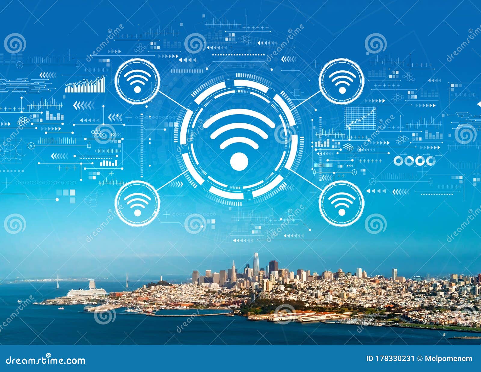 Wifi Theme with San Francisco Stock Illustration - Illustration of ...