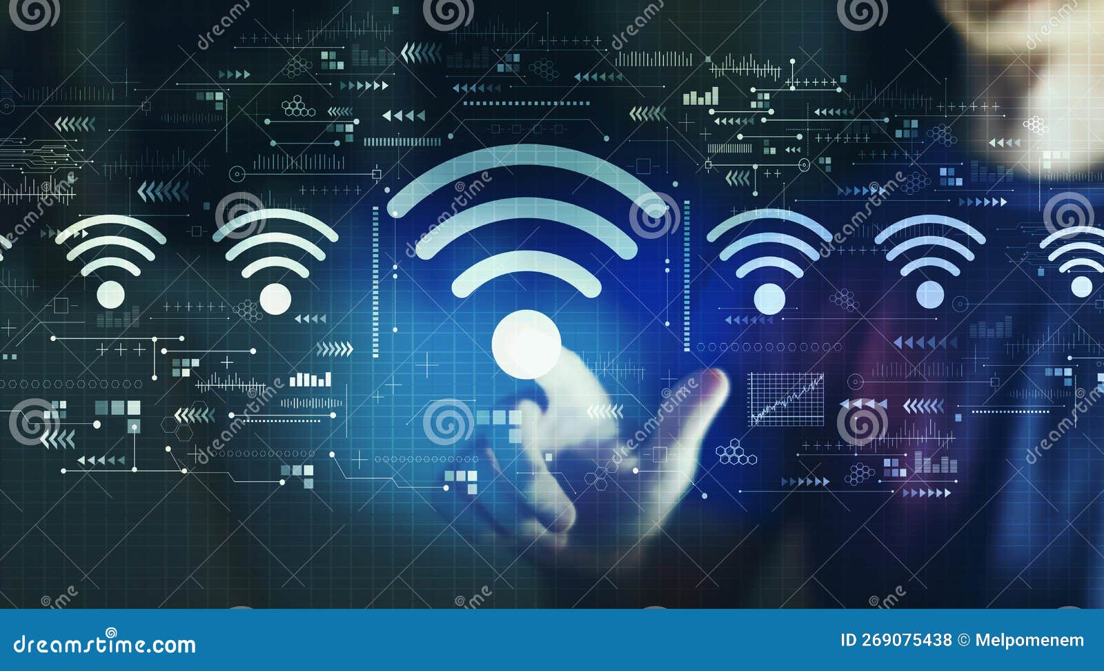 Wifi Theme with Young Man in the Night Stock Photo - Image of night ...