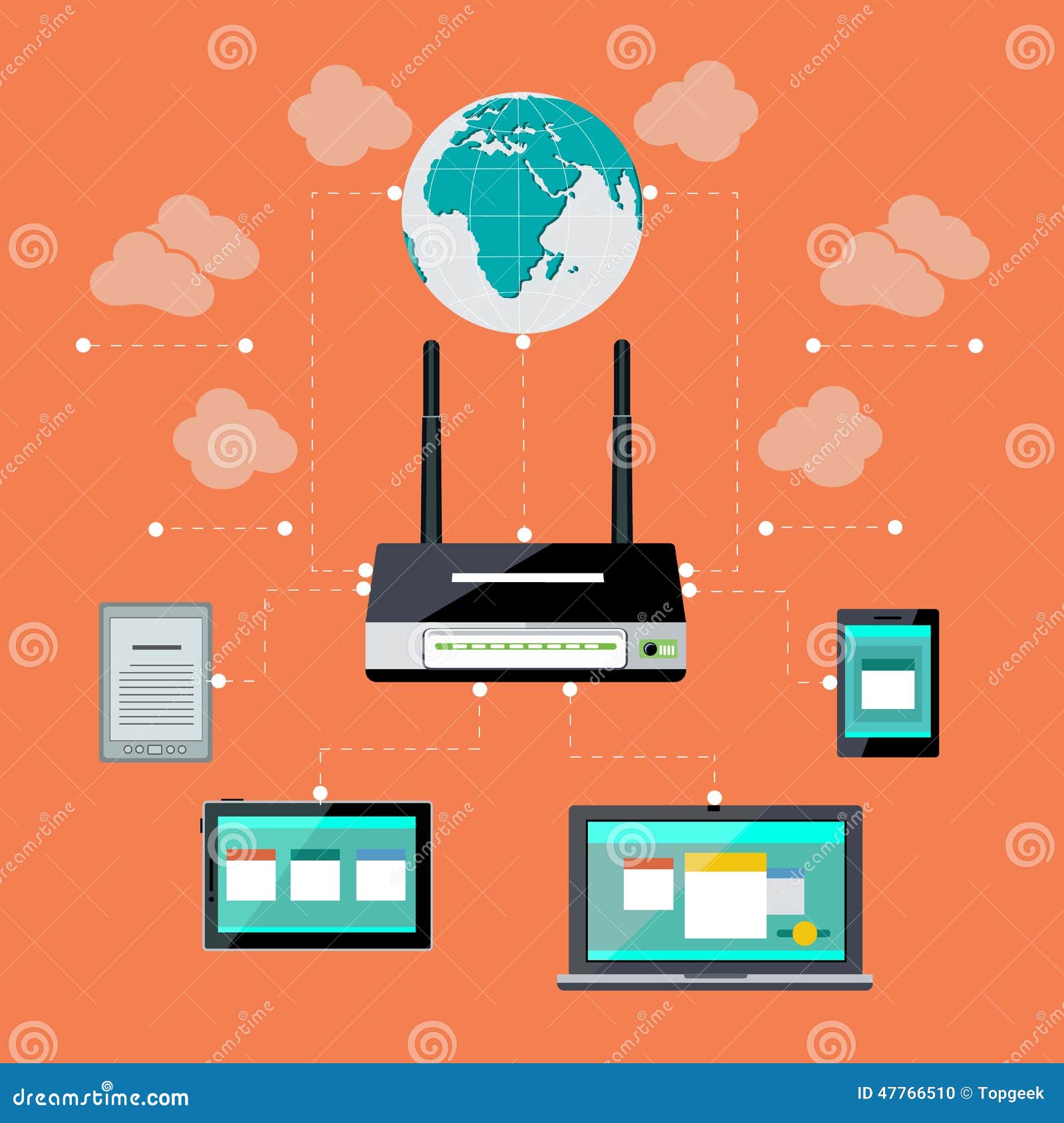 Wifi Workstation with Globe and Router Concept Stock Vector ...