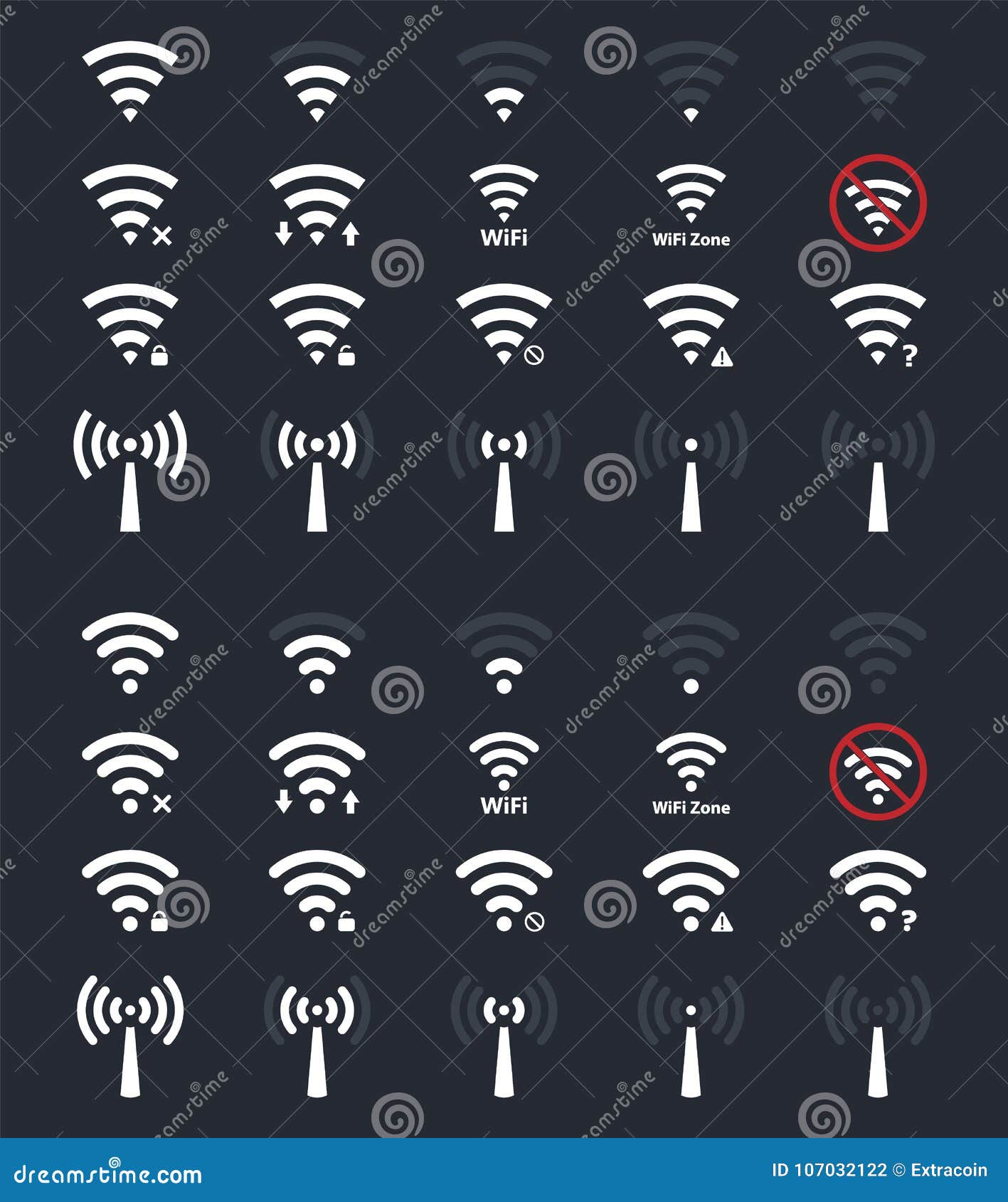 Wifi-Zeichen Und Ikonen, Drahtloses Signal Vektor Abbildung ...