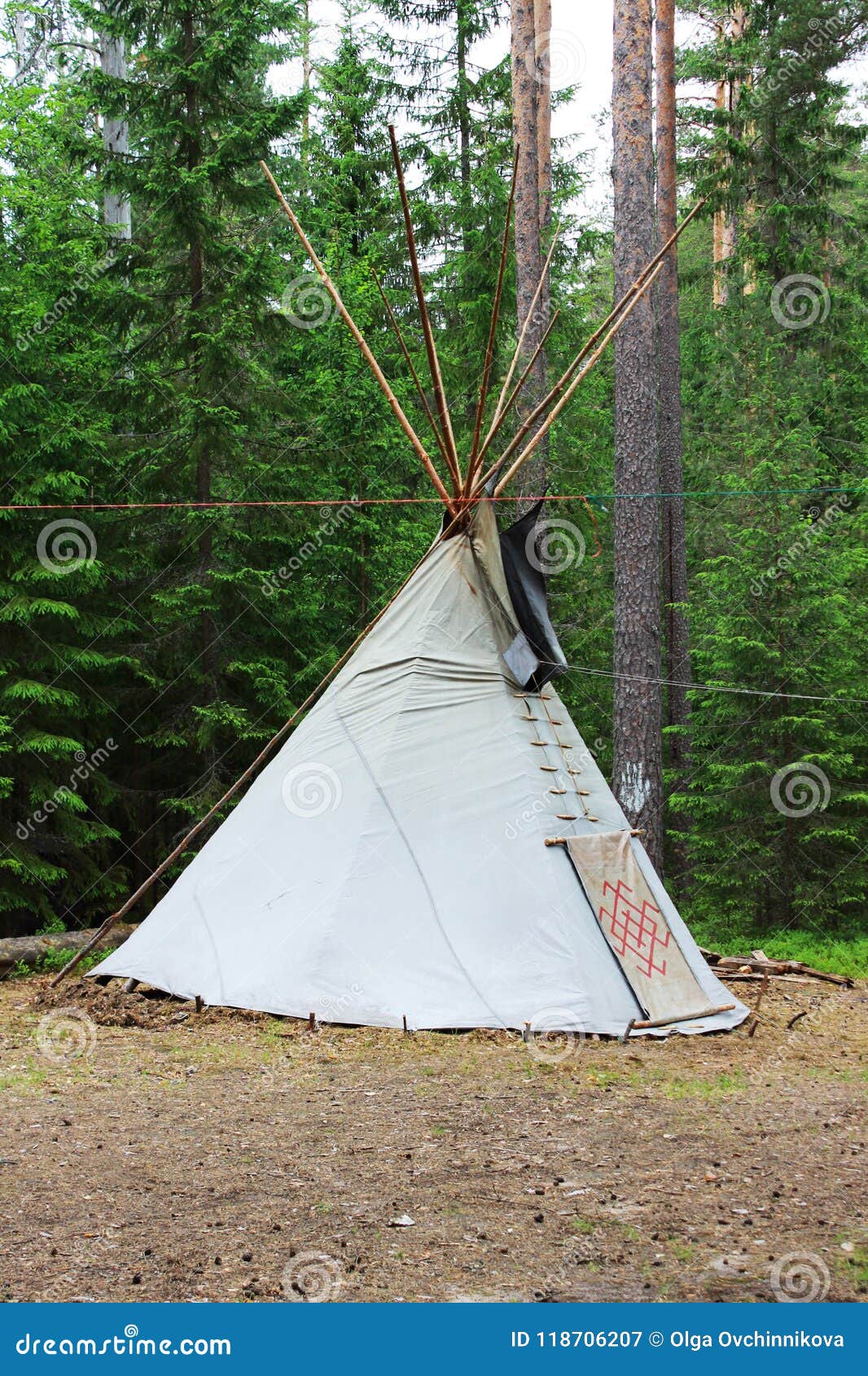 Wigwam or Teepee Standing in Summer Coniferous Forest. Stock Image ...